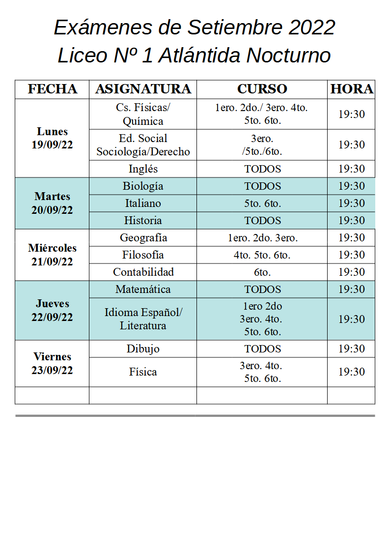 Exámenes :: Liceo N°1 de Atlántida